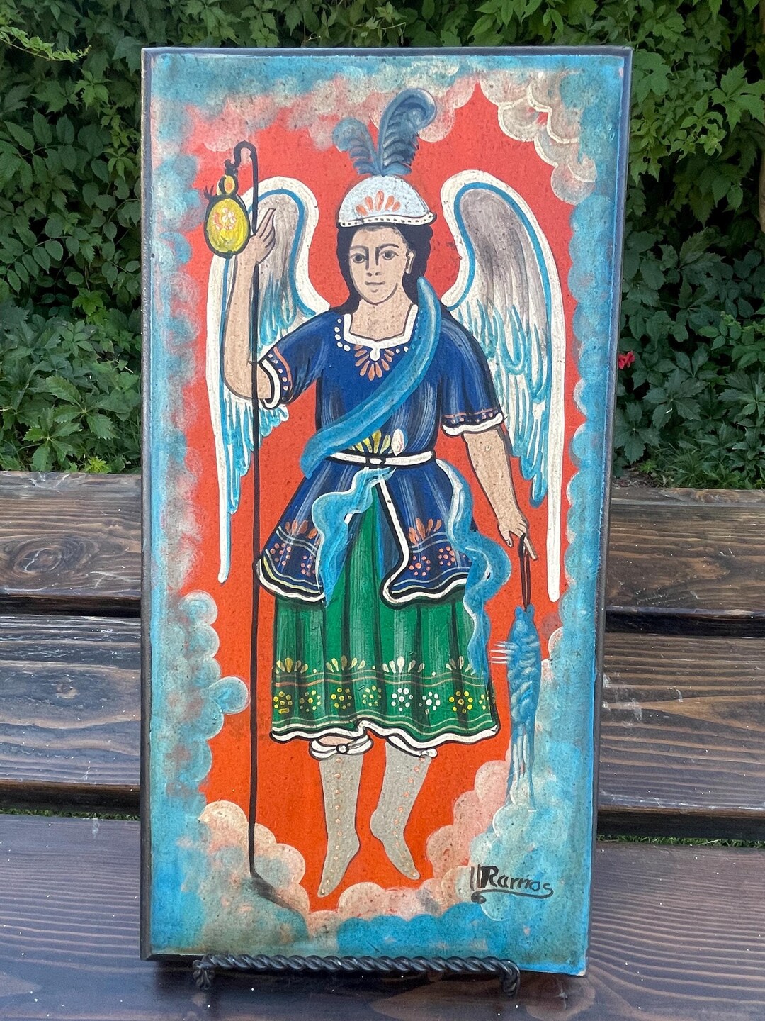 Large Wood Retablo of Saint Gabriel the Archangel, Hand Painted Alter ...
