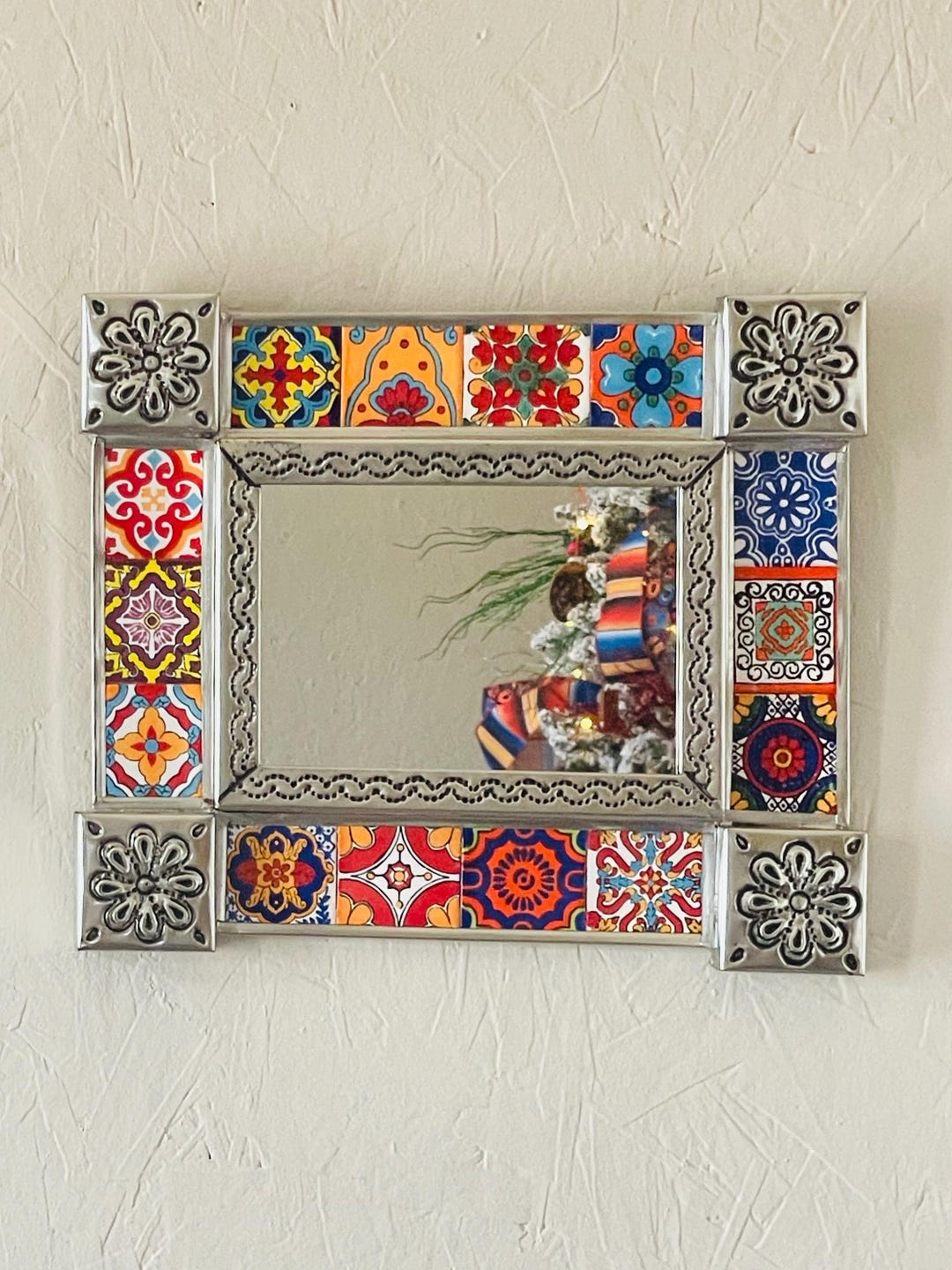 Talavera Tile Punched Tin Mirror: Mexican Metal Framed Decor - Etsy
