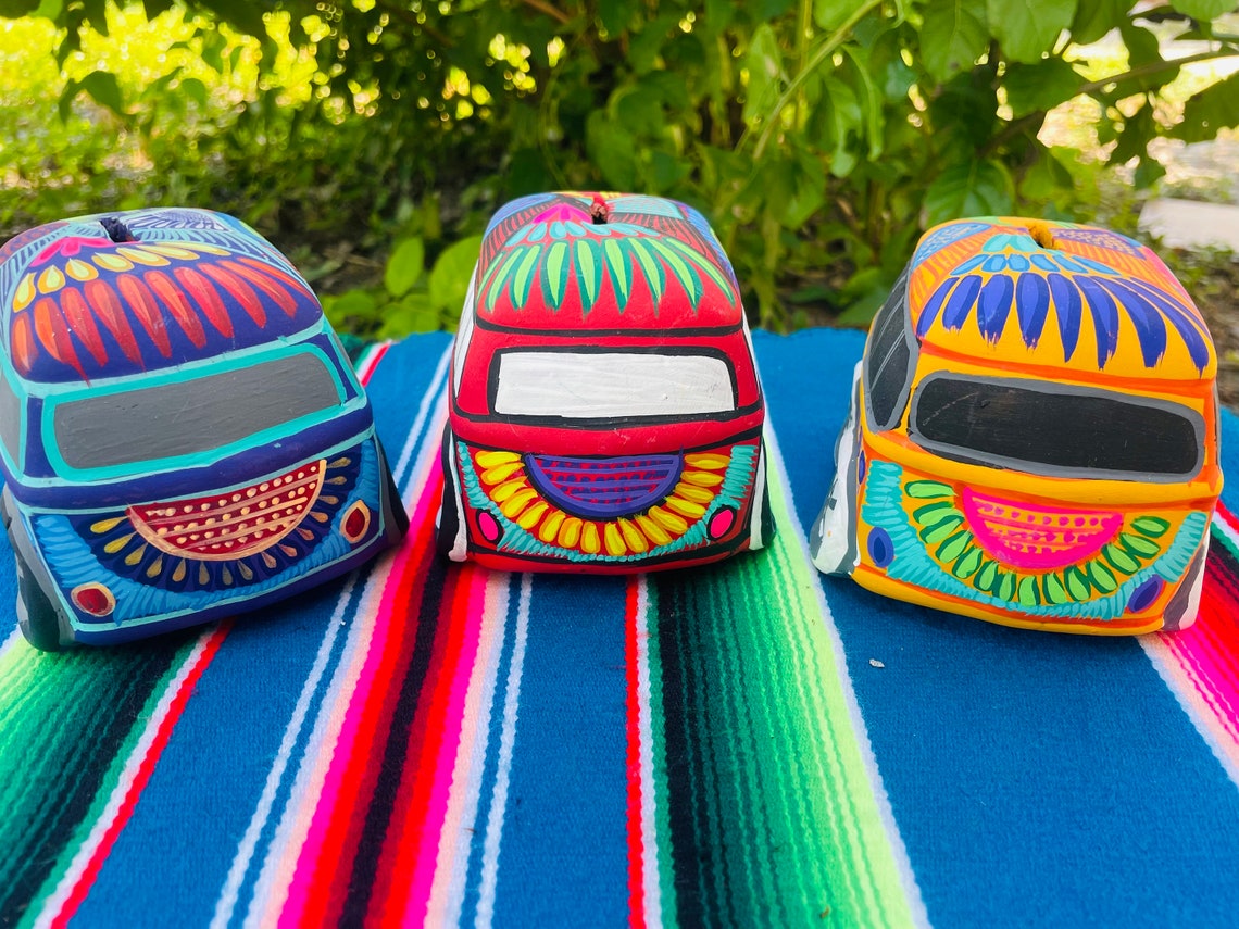 Hand Painted Bus Money Bank, Mexican Folk Art Piggy Bank. Colorful Hand ...