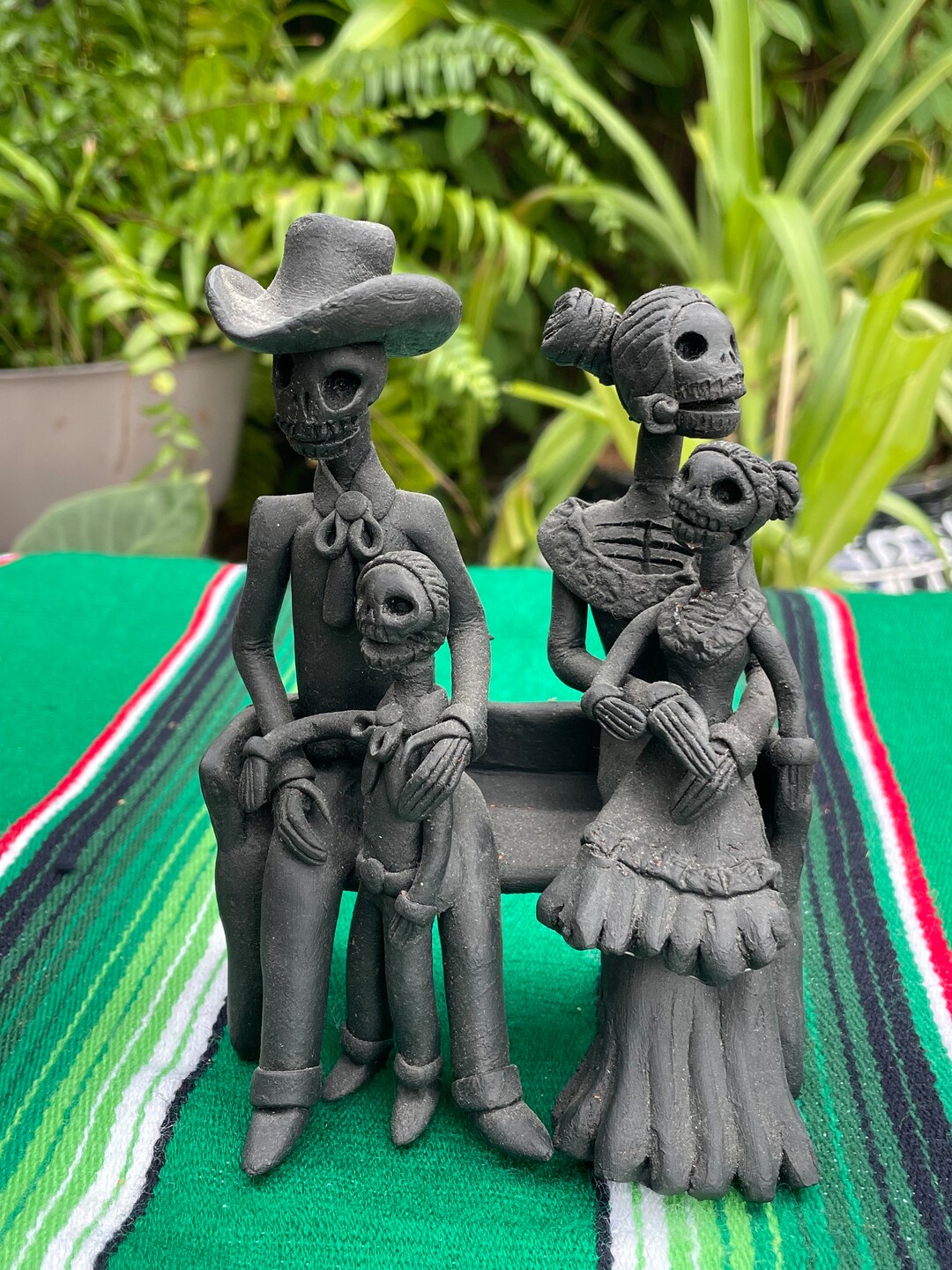 Delicate Black Clay Catrina Family / Skeleton Parents With Children ...