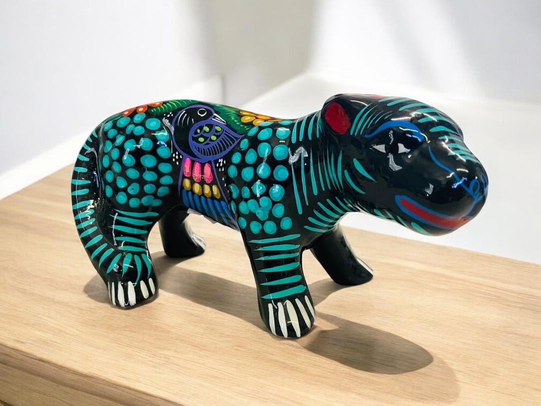 Colorful Jaguar Figurine, Panther Statue, Mexican Folk Art, Symbol of ...
