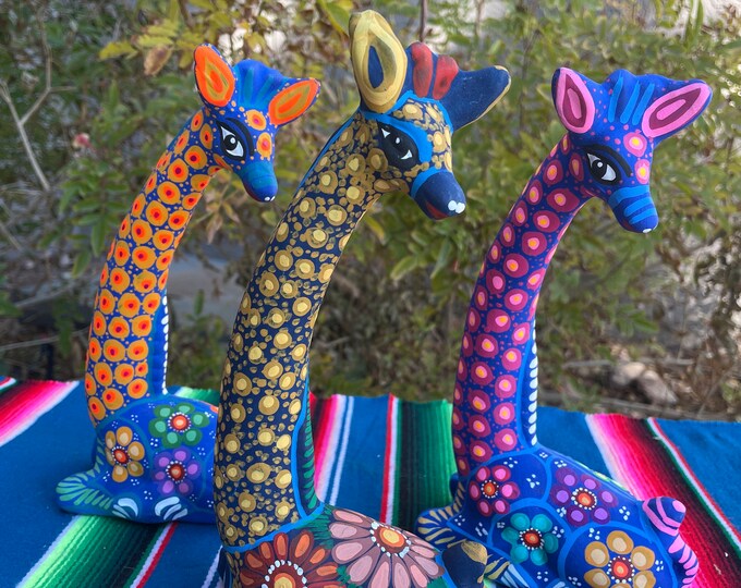 Giraffe Figurine Mexican Folk Art Hand Painted Matte Giraffe. Colorful ...