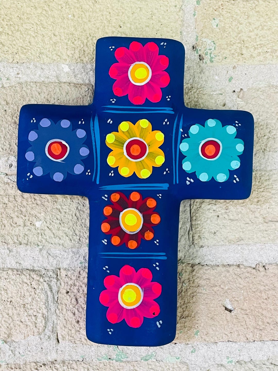 Colorful Floral Cross, Hand Painted Cross, Mexican Folk Art, Religious ...