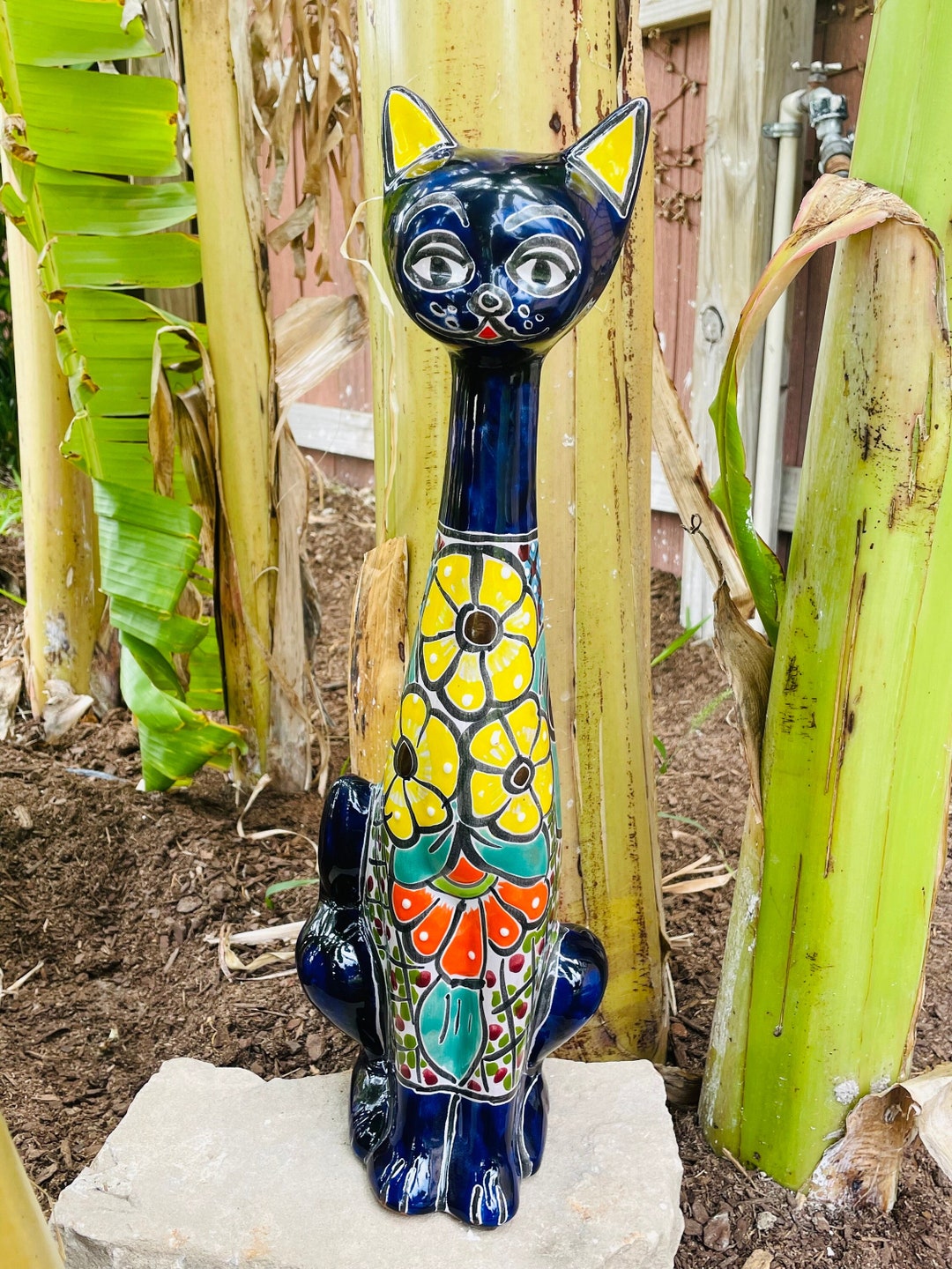 Elegant 19in Talavera Slender Cat Sculpture. Handmade Mexican - Etsy