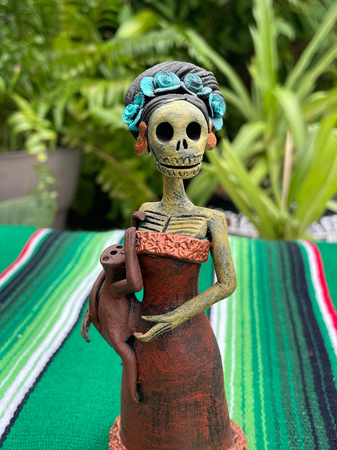 Elegant Barro Negro Catrina Frida With Monkey / Dia De Los Muertos ...