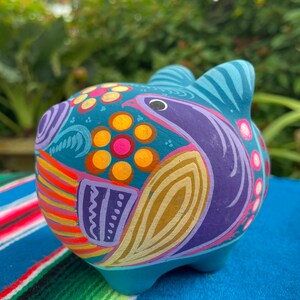 Piggy Bank Hand Painted – Mexican Folk Art Clay Money Bank Colorful ...