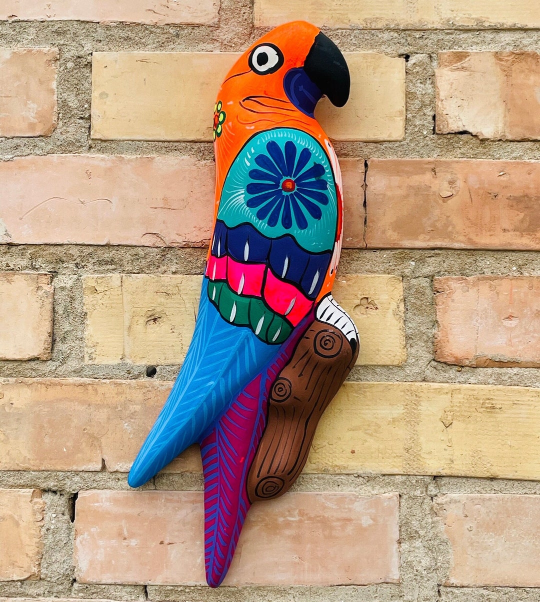 Mexican Folk Art Hand Painted Parrot 14 in . Wall Décor. Colorful Hand ...