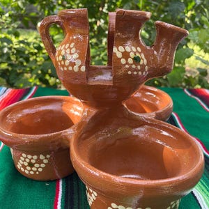 Beautiful Salsa and Napkin Centerpiece. Mexican Handmade Red Clay Three ...