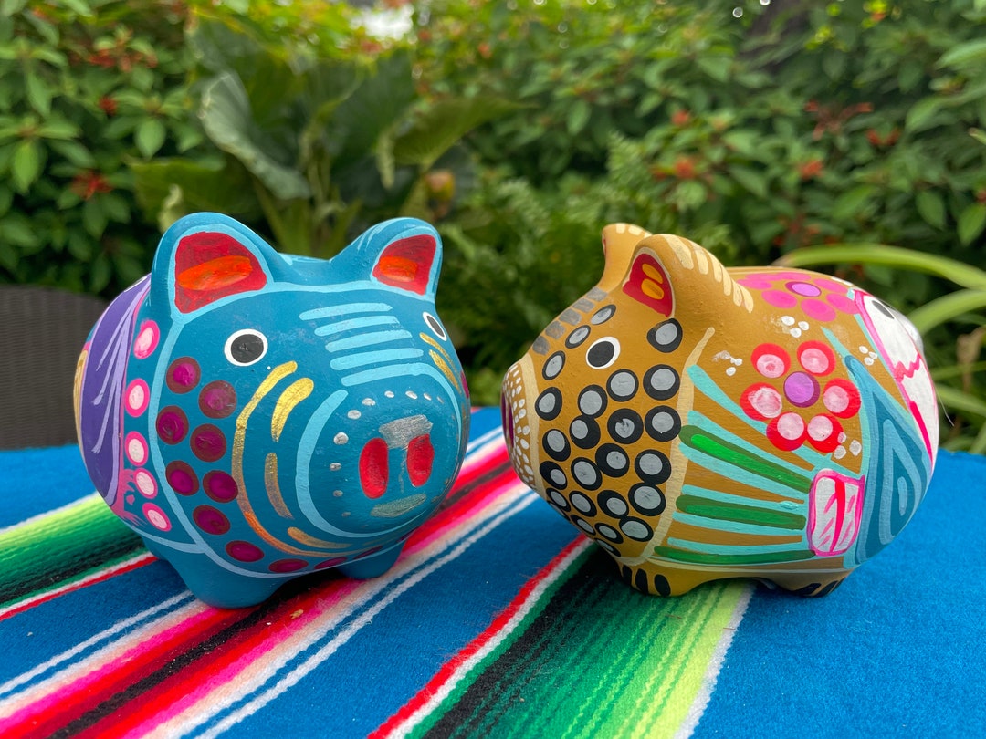 Hand Painted Piggy Bank, Mexican Folk Art Money Bank. Colorful Hand ...