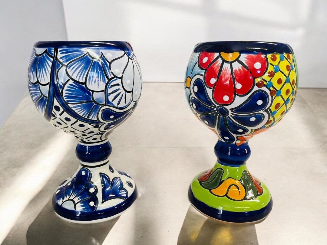 Large Elegant Talavera Wine Goblet. High Quality Handmade Mexican Fine ...