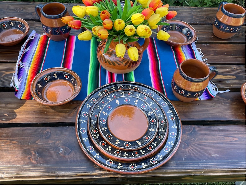 Large, Set of 4, 12.5 in Mexican Barro Charger Plates/ Rustic Dinner ...