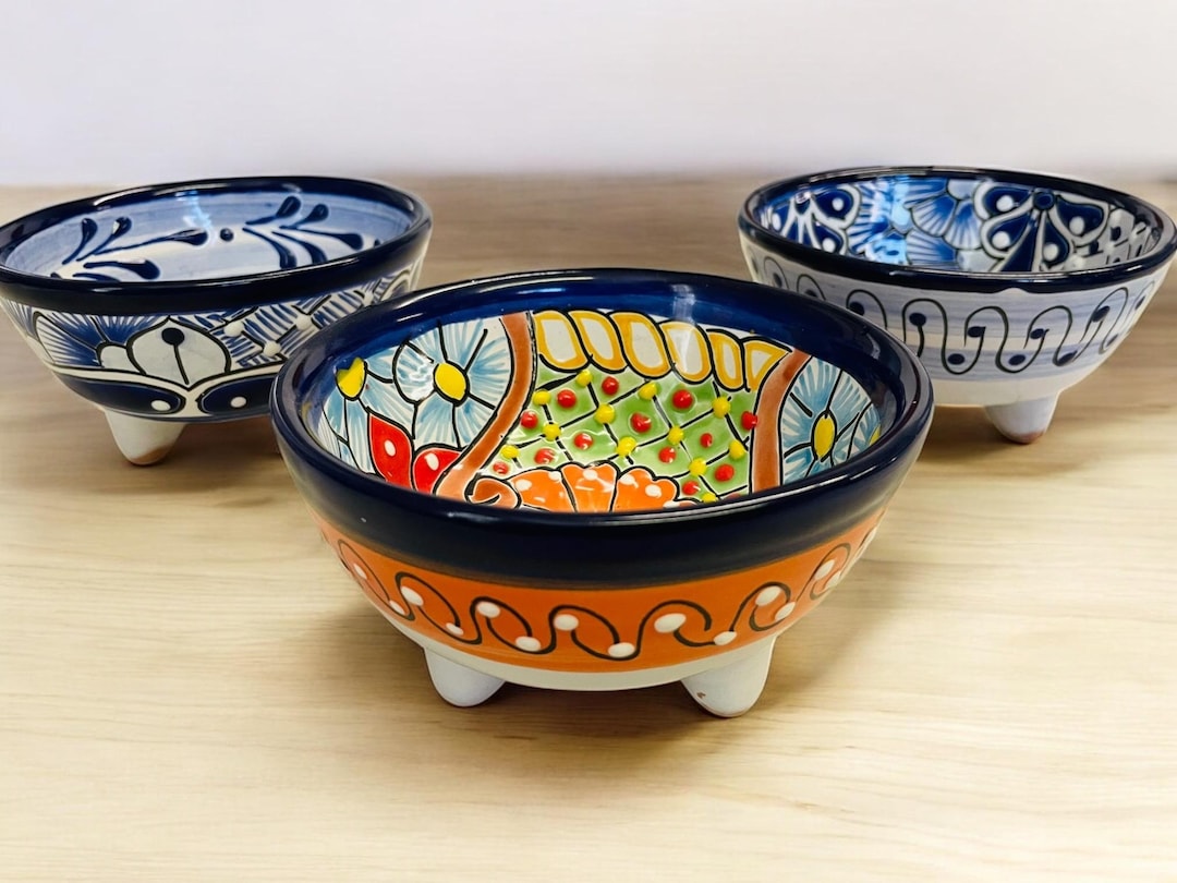 Large Mexican Talavera Salsa Bowl, Molcajete Style Bowl With Top ...