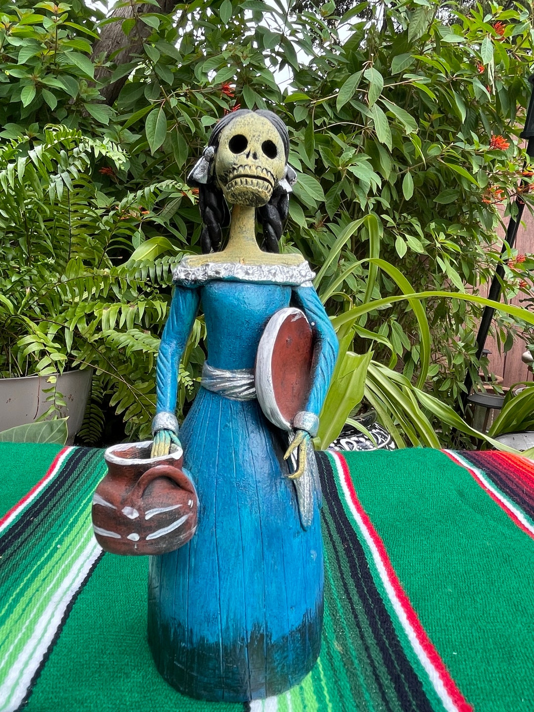 Elegant Clay Catrina Holding Bean Pot / Dia De Los Muertos Catrina ...