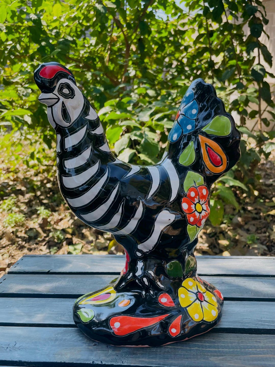 Large Skeleton Rooster Dia De Los Muertos Talavera Figurine / Day of ...
