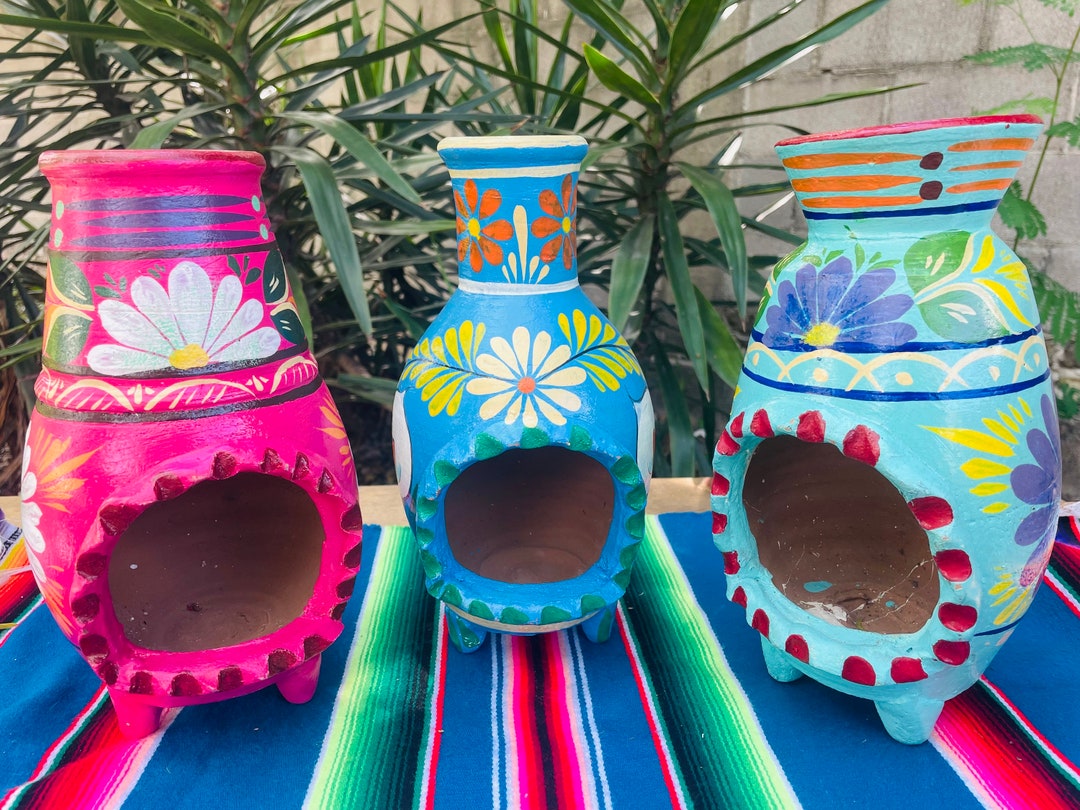 Hand Painted Clay Chiminea Incense Burner, Hand Made Barro Chiminea ...