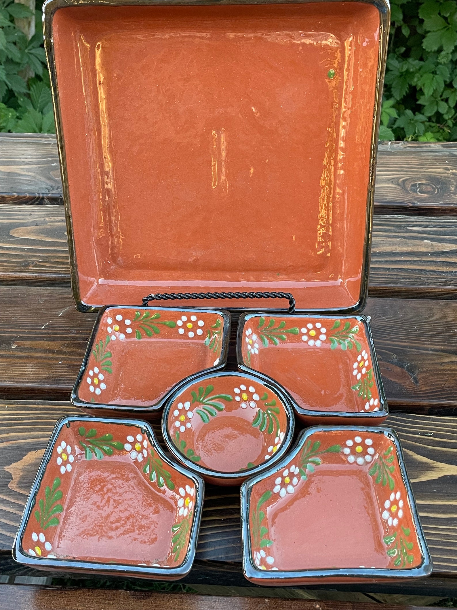 Talavera Clay Appetizer Tray. Red Clay Beautiful Square 7 Piece Dip ...