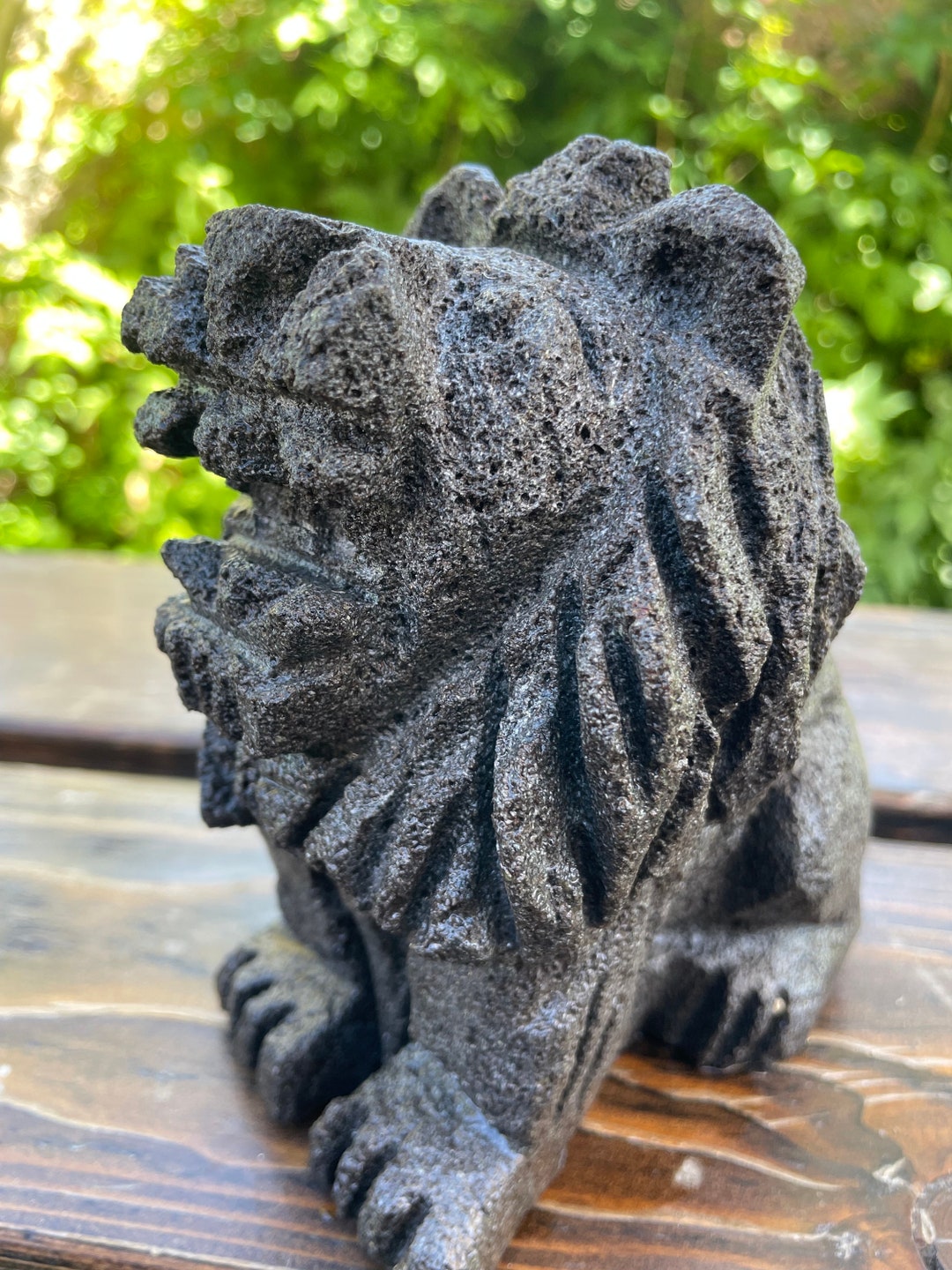 Lion Stone Sculpture. 100% Volcanic Rock. Garden Stone Art. Rock Garden ...