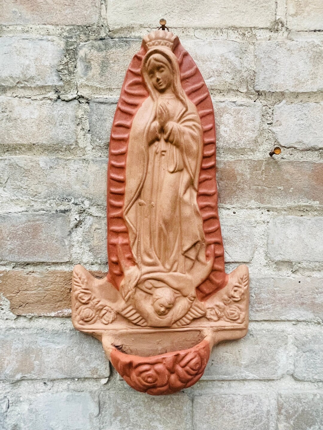 Large Virgin of Guadalupe Holy Water Font, Virgen María De Barro ...