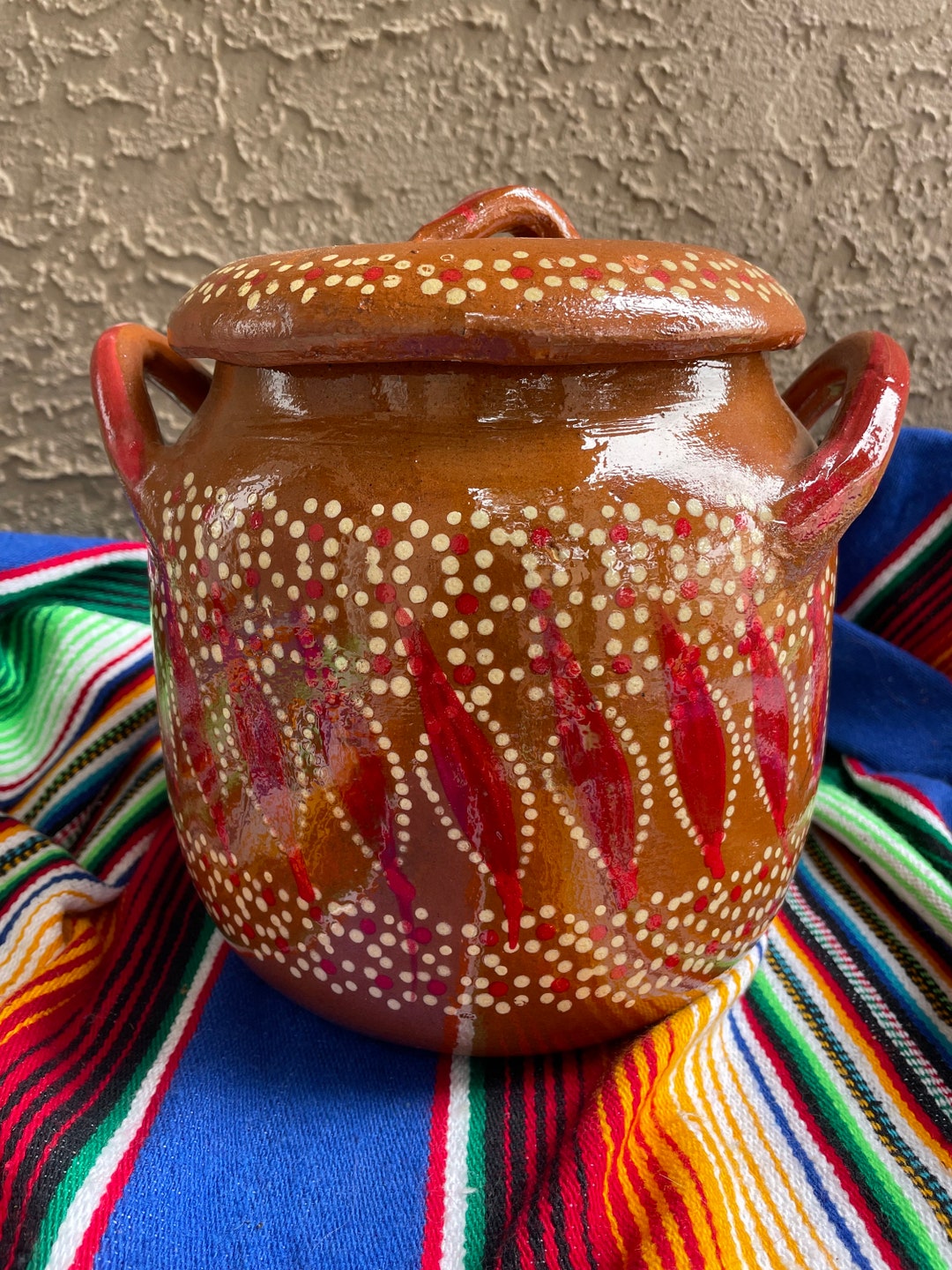 4.5L Mexican Terra Cotta Clay Pot With Lid / Olla De Barro / Bean Pot ...