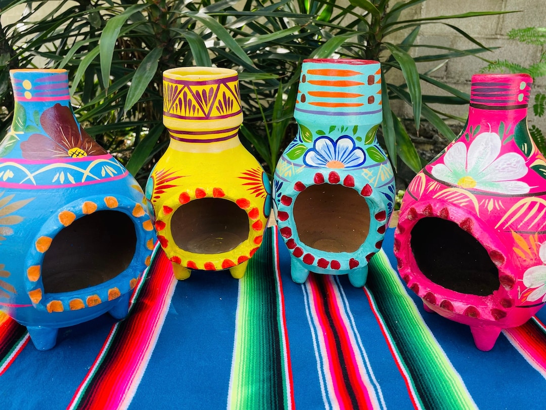 Hand Painted Clay Chiminea Incense Burner, Hand Made Barro Chiminea ...