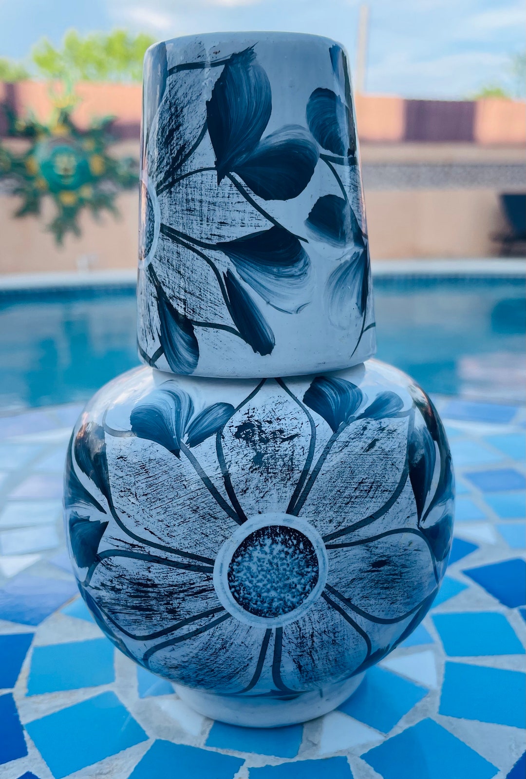 Personal Sized Clay Water Jug With Tumbler / Carafe / Botellón ...