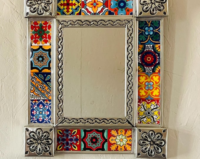 Talavera Tile Punched Tin Mirror: Mexican Metal Framed Decor - Etsy
