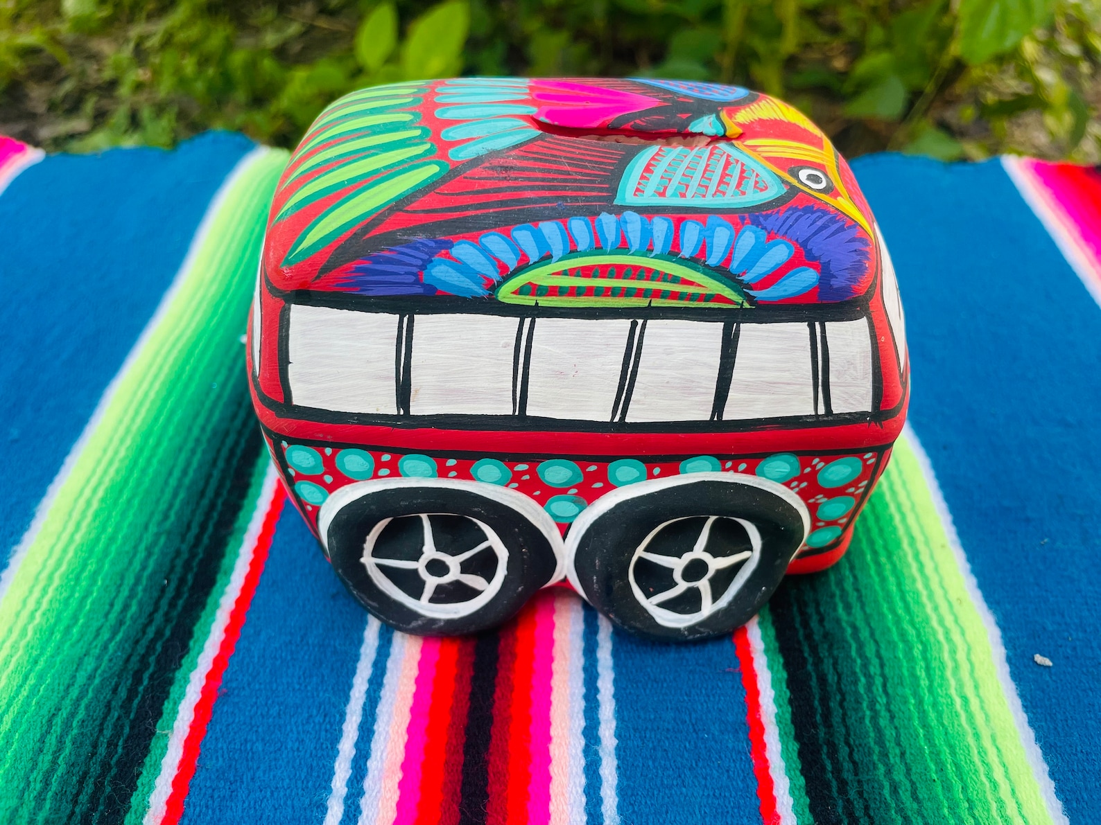 Hand Painted Bus Money Bank, Mexican Folk Art Piggy Bank. Colorful Hand ...
