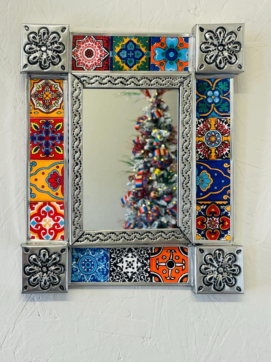 Stunning Talavera Tile Punched Tin Mirror, Metal Framed , High Quality ...