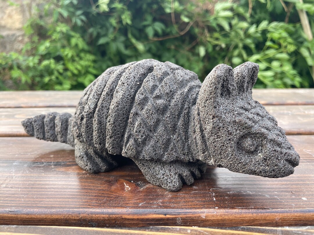 Armadillo Stone Sculpture. 100% Volcanic Rock. Garden Stone Art. Rock Garden. Yard Art. Hand ...