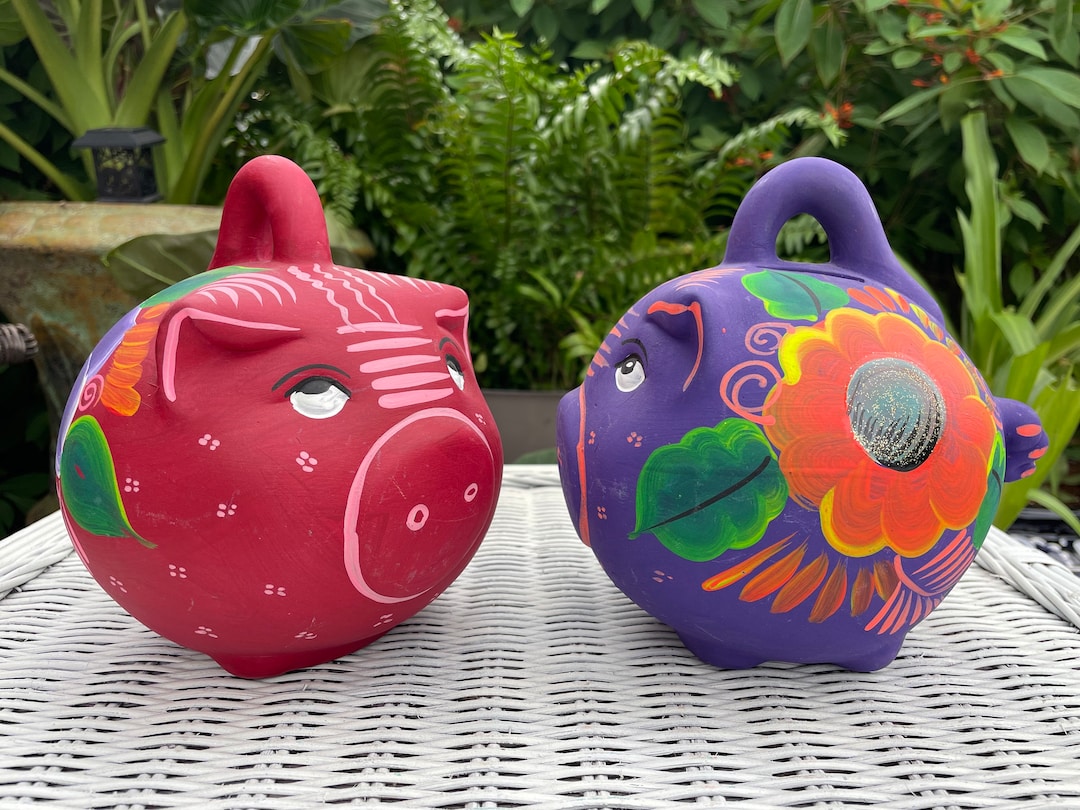 Large Hand Painted Piggy Bank, Mexican Folk Art Money Bank. Colorful ...
