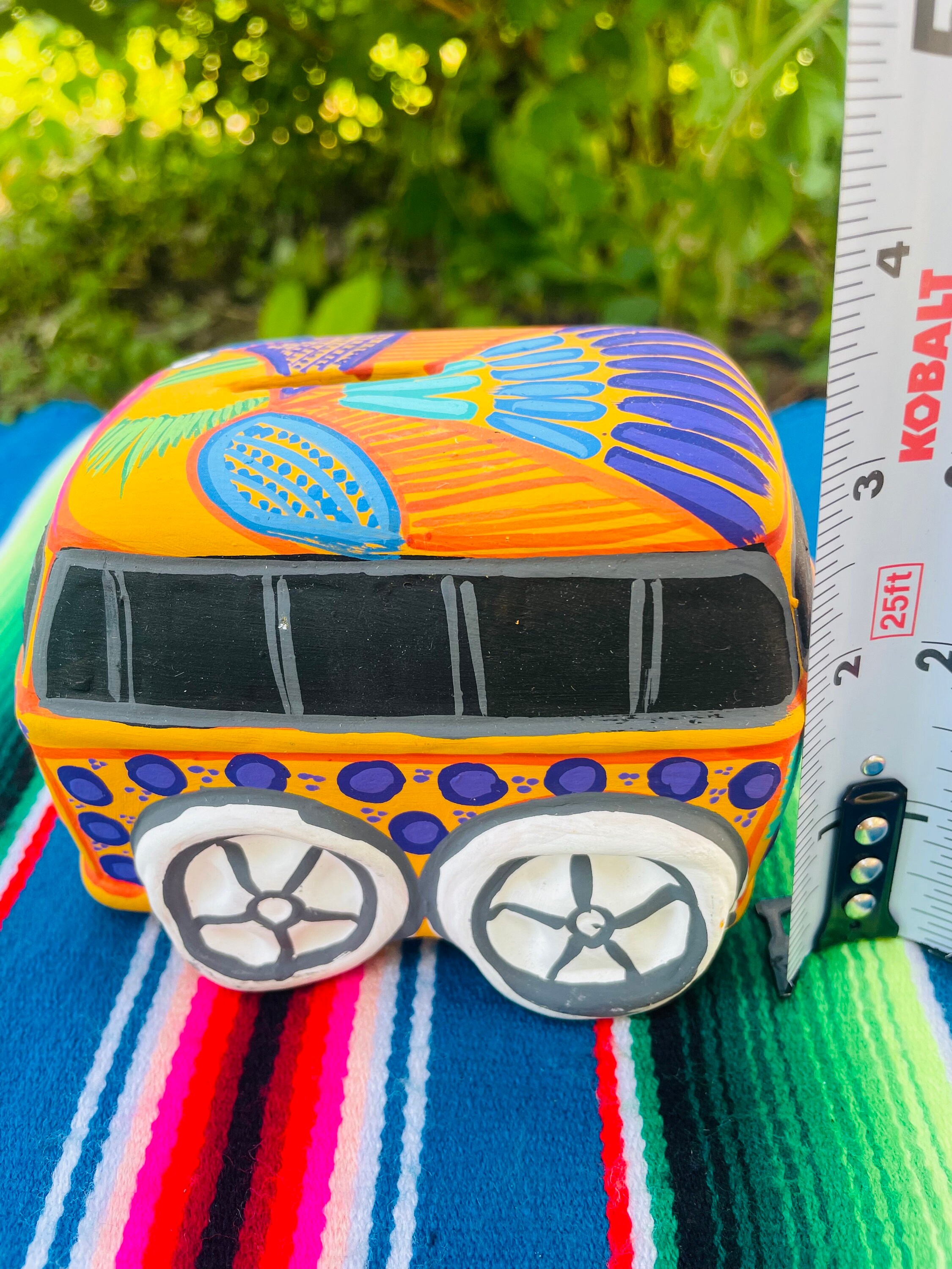 Hand Painted Bus Money Bank, Mexican Folk Art Piggy Bank. Colorful Hand ...