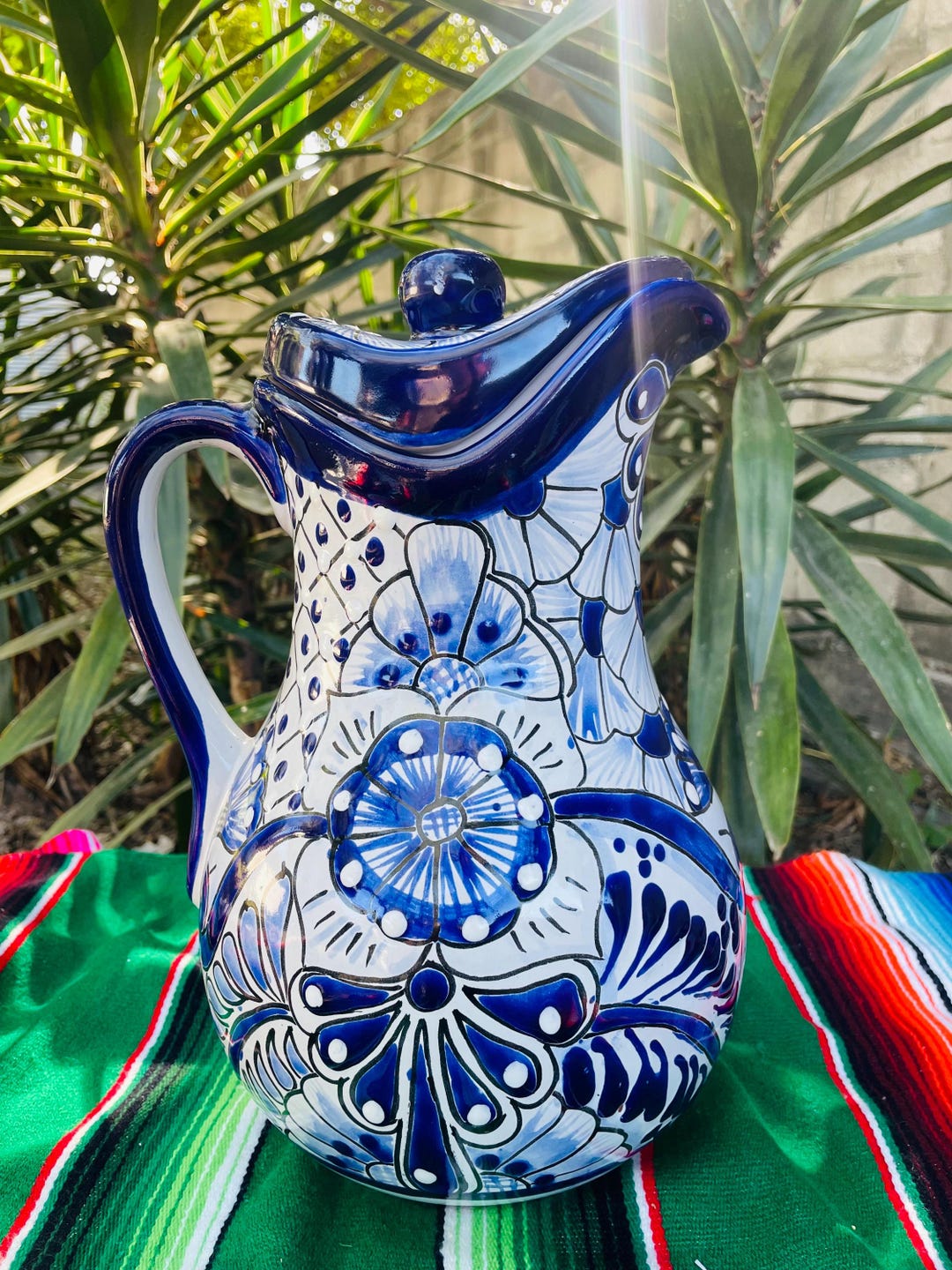 Elegant 3.25 L Authentic Talavera Pitcher With Lid Handmade Mexican ...