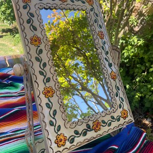 Stunning Hand Painted Punched Tin Mirror Pedestal Mirror. Vanity Mirror ...