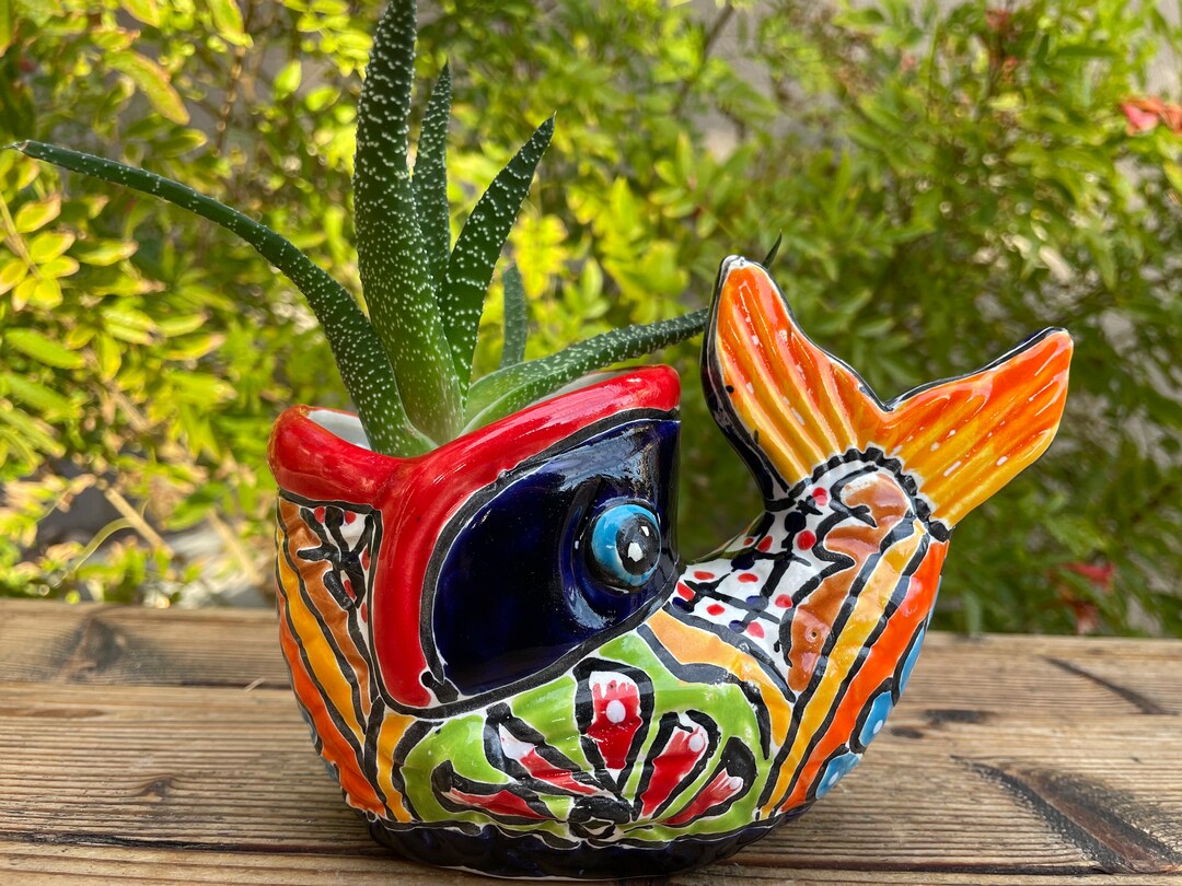 Talavera Big Mouth Bass Fish Flower Pot / Planter. Quality Handmade ...