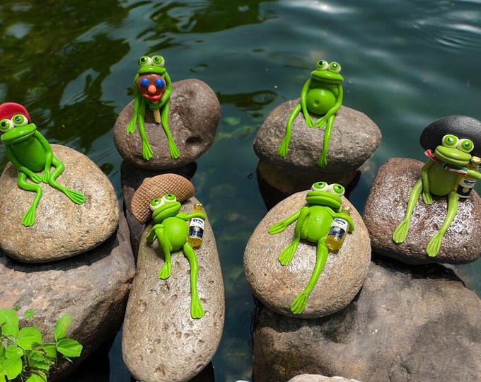 Frog on a Rock. Hand Crafted Clay Frogs. Miniature Frog Figurine. Rock ...