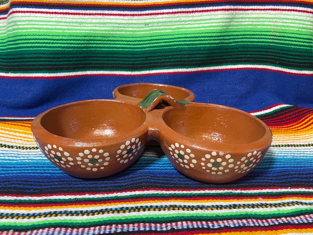 Beautiful Mexican Handmade Red Clay Three Section Salsa Bowl. Salsero ...