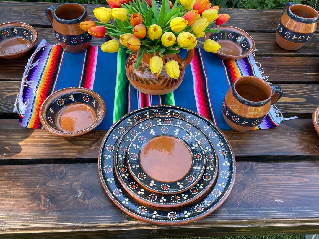 8 in Mexican Barro Hand Painted Salad Plates Set of 4 / Mexican Clay ...