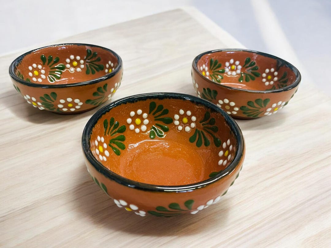 Set of Beautiful Talavera Salsa Bowls. Mexican Handmade Red Clay Salsa ...