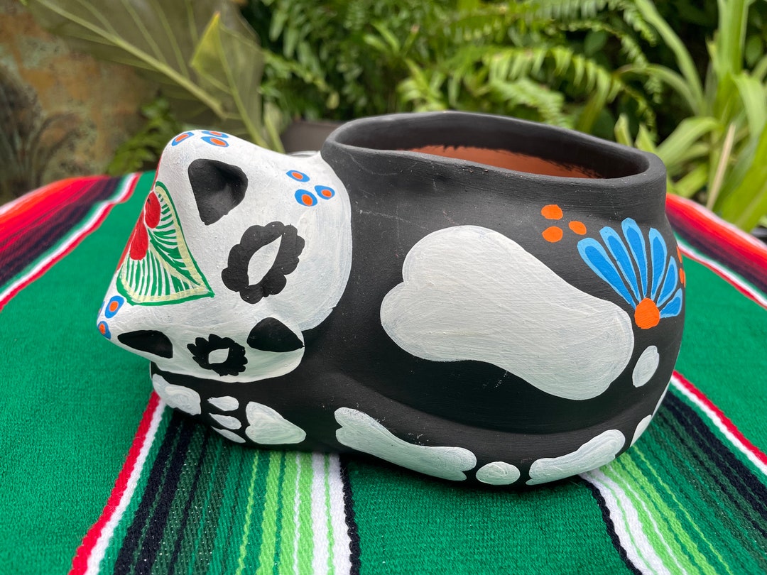 Dia De Los Muertos Cat Planter / Calavera Flower Pot/ Sugar Skull Cat ...
