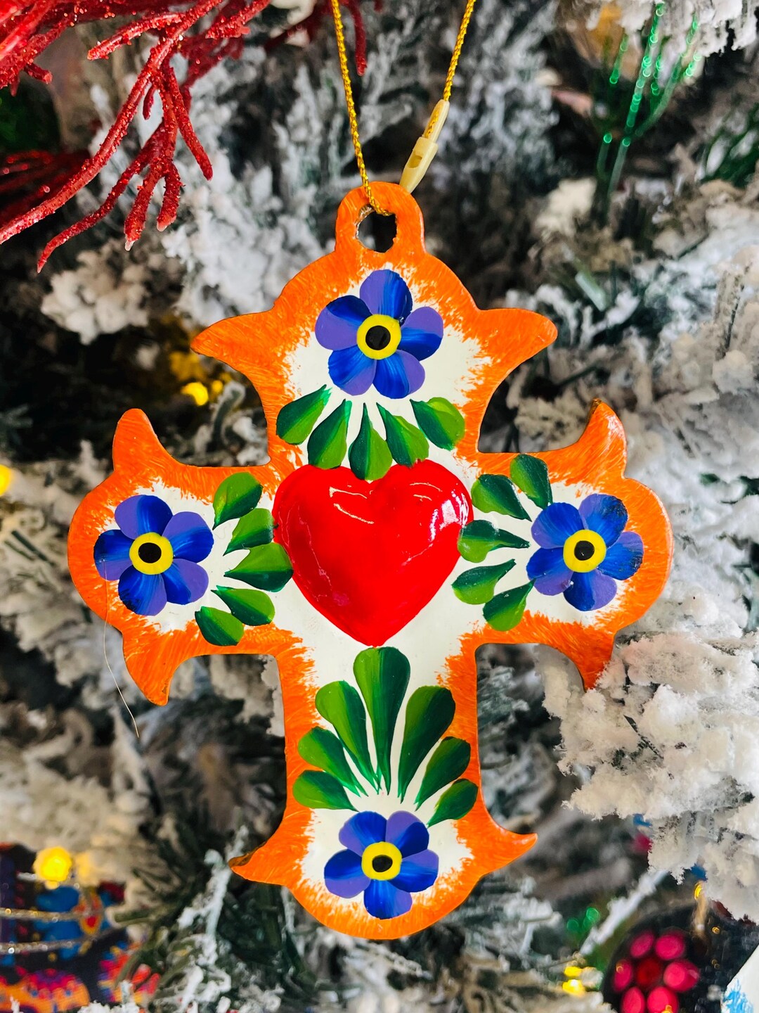Hand Painted Tin Cross Christmas Ornament: Mexican Folk Art - Etsy