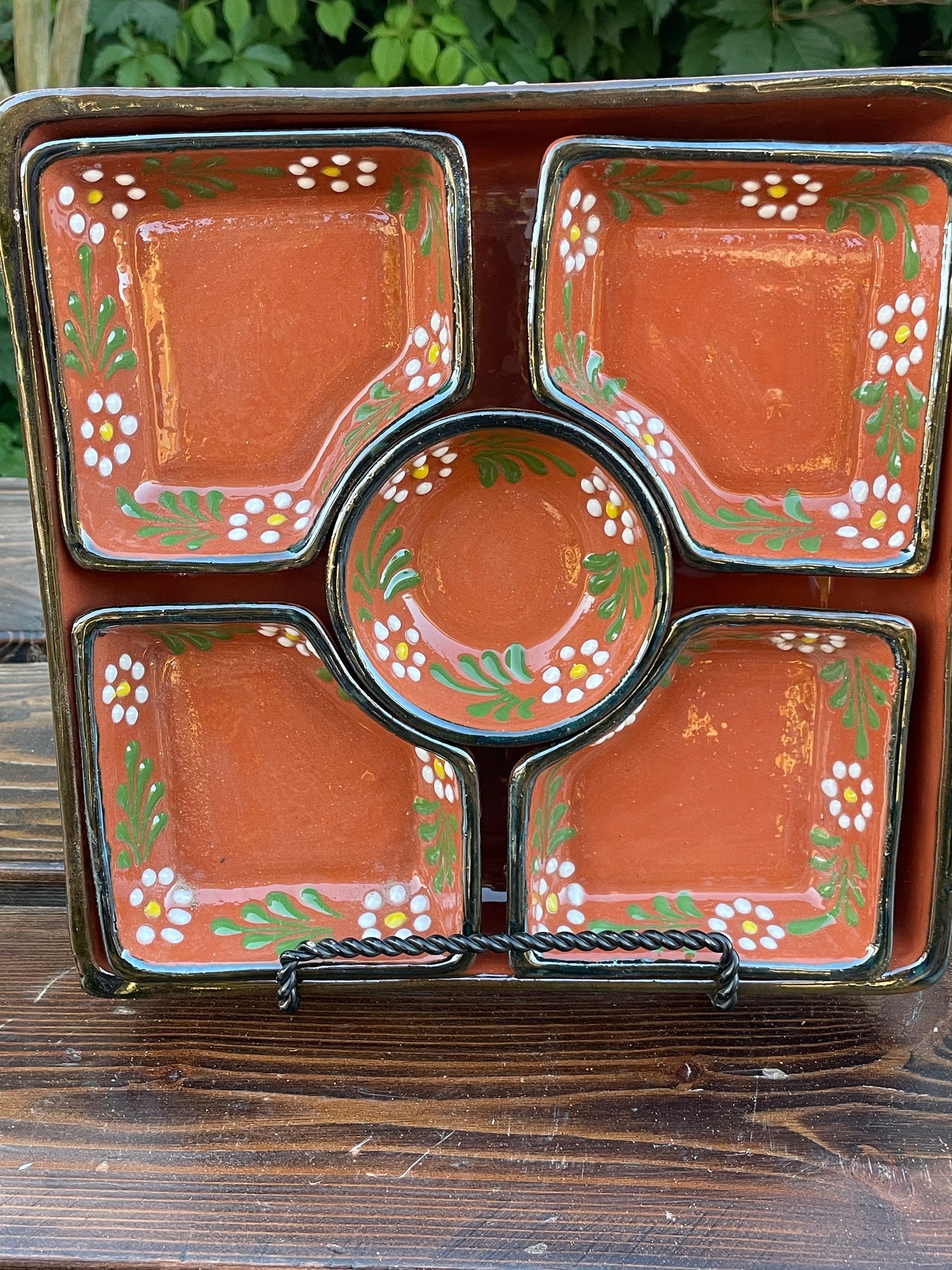 Talavera Clay Appetizer Tray. Red Clay Beautiful Square 7 Piece Dip ...