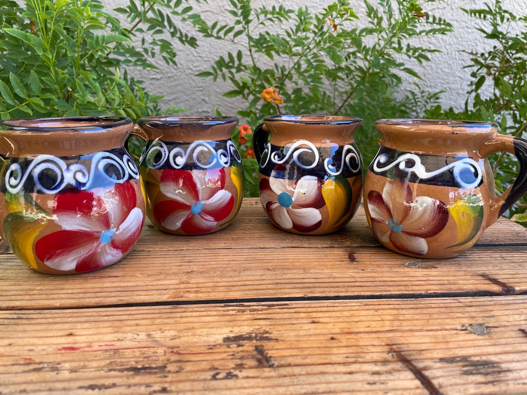 Mexican Hand Painted Clay Mugs Set of 2/ Barro/ Coffee Cup / Hot ...