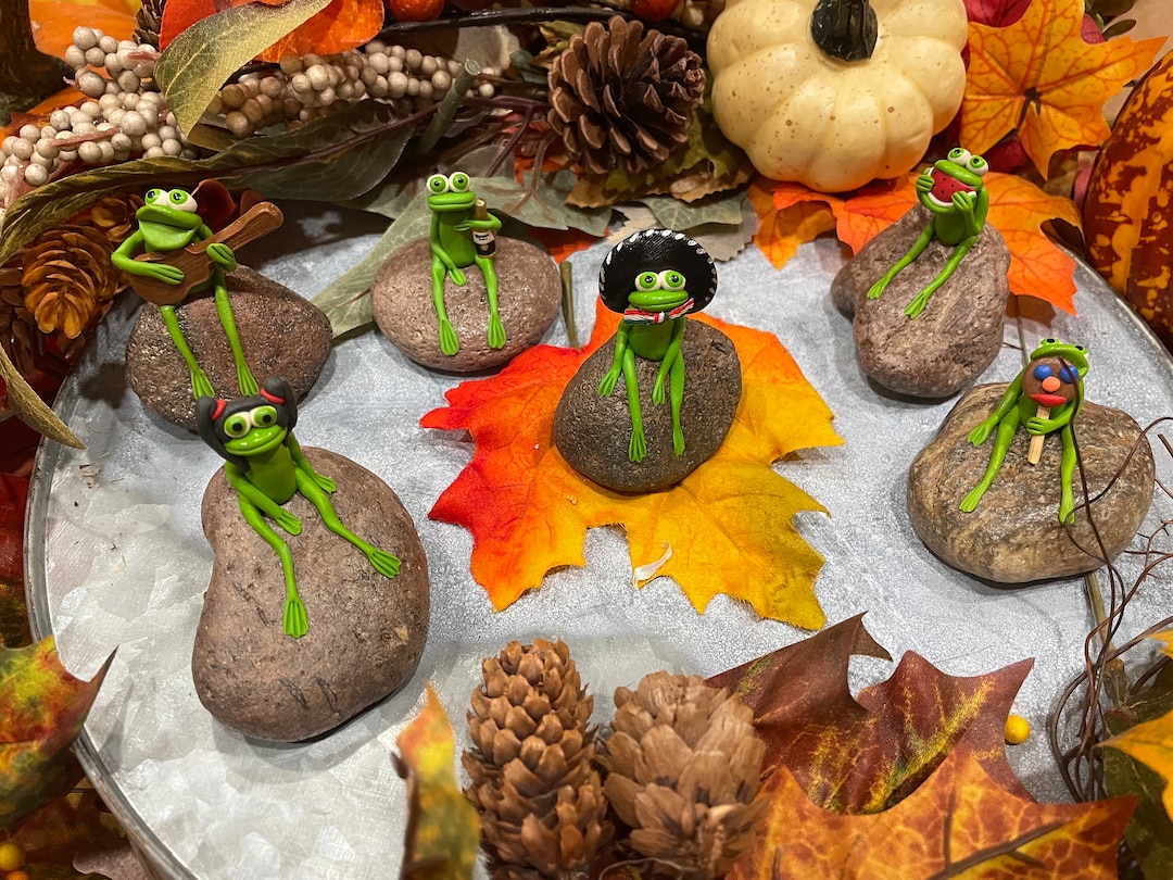 Frog on a Rock. Hand Crafted Clay Frogs. Miniature Frog Figurine. Rock ...