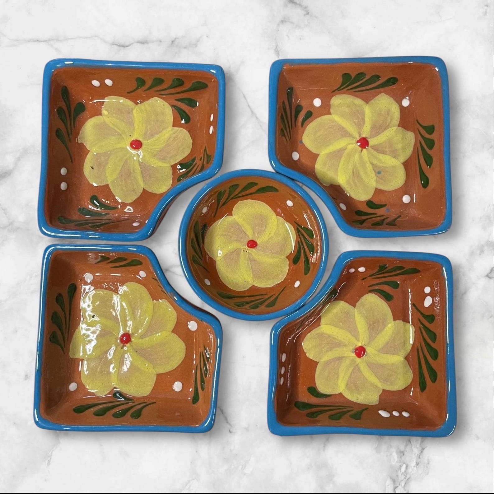 Talavera Clay Appetizer Tray. Red Clay Beautiful Square 7 Piece Dip ...