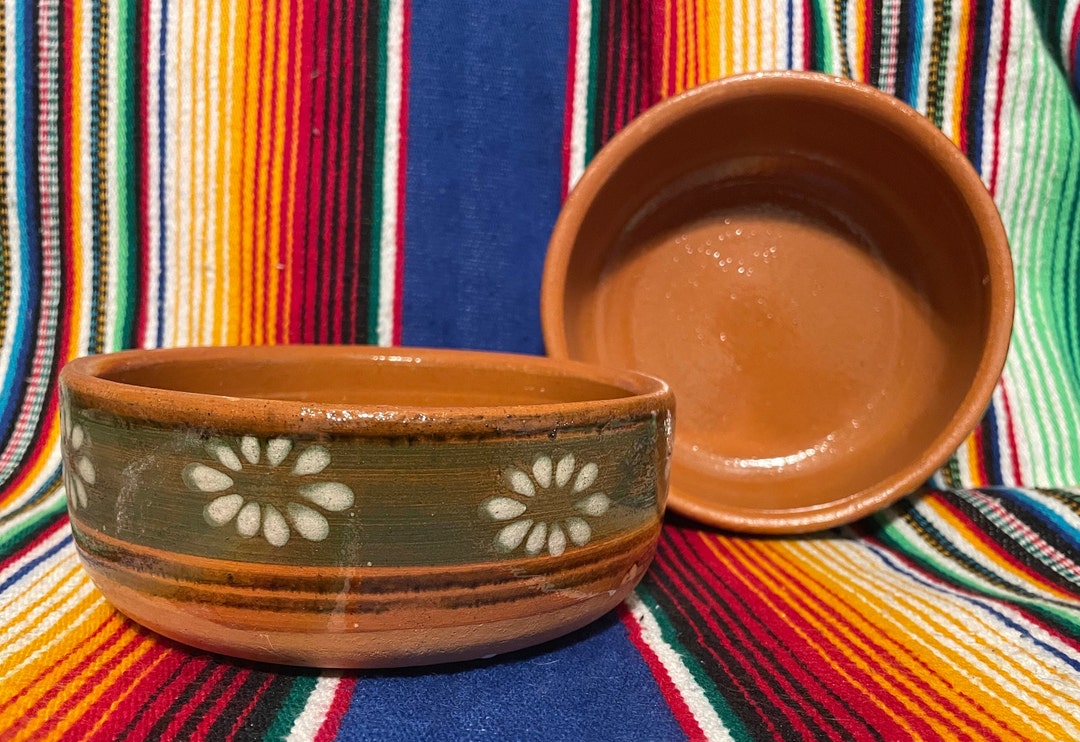 Hand-painted Mexican Barro Bowls: Floral Accent Terra-cotta Set - Etsy