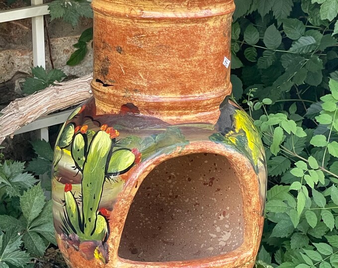 Hand-painted Clay Chiminea, Cast Iron Stand ( Sold Separately ...
