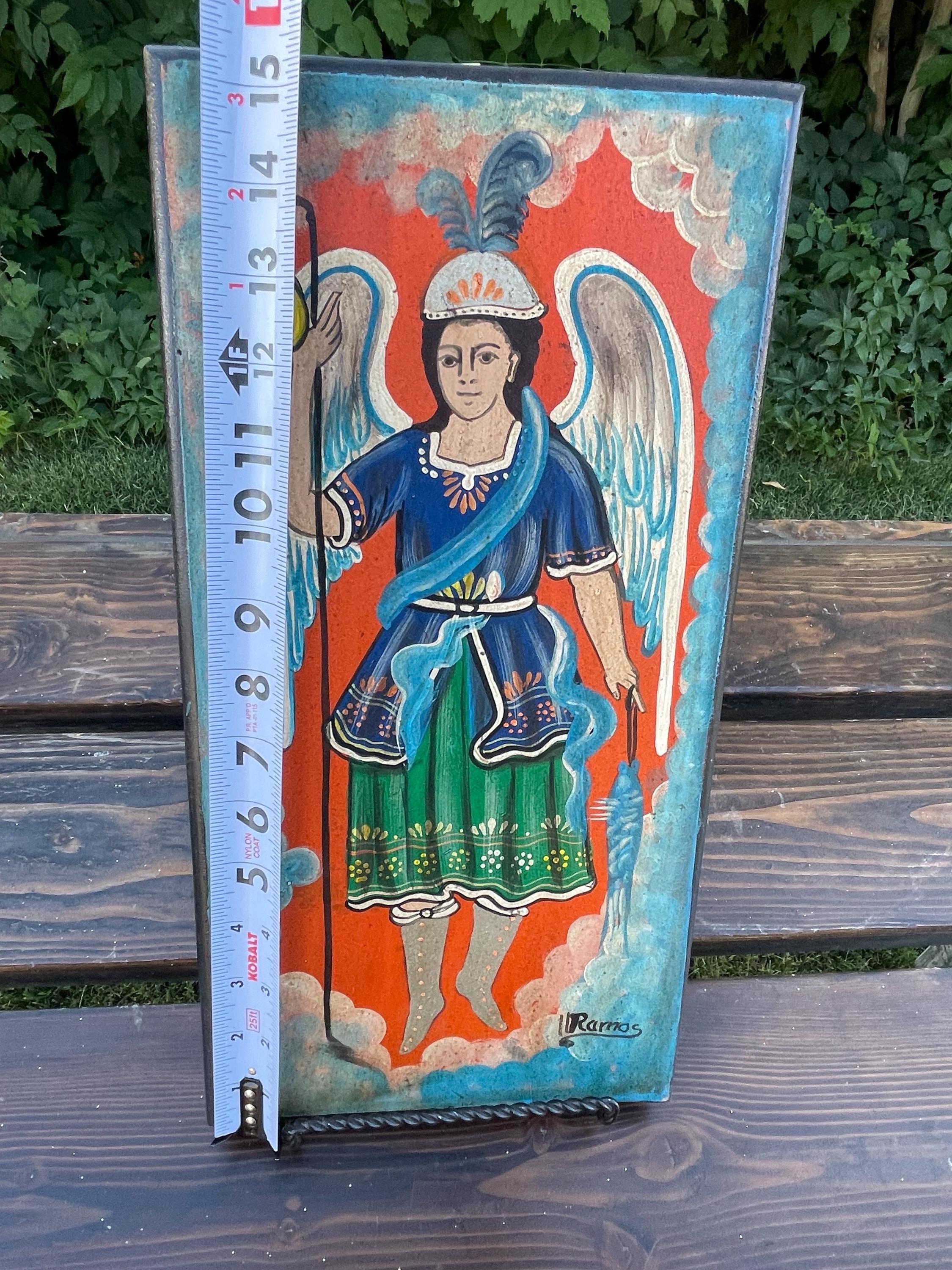 Large Wood Retablo of Saint Gabriel the Archangel, Hand Painted Alter ...