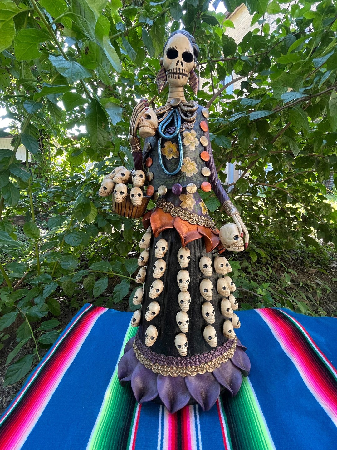 XL Catrina Maria Estela Holding Skull Basket / Dia De Los Muertos / Day ...