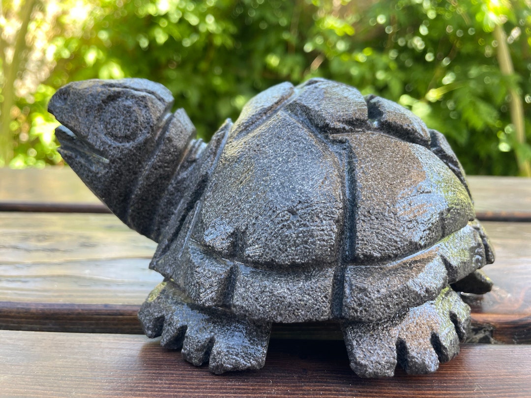 Turtle Stone Sculpture. Tortoise Statue / Figurine 100% Volcanic Rock ...