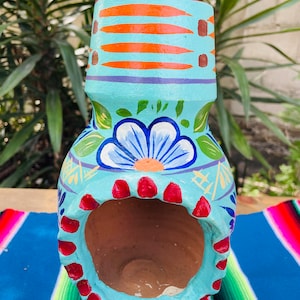 Hand Painted Clay Chiminea Incense Burner, Hand Made Barro Chiminea ...